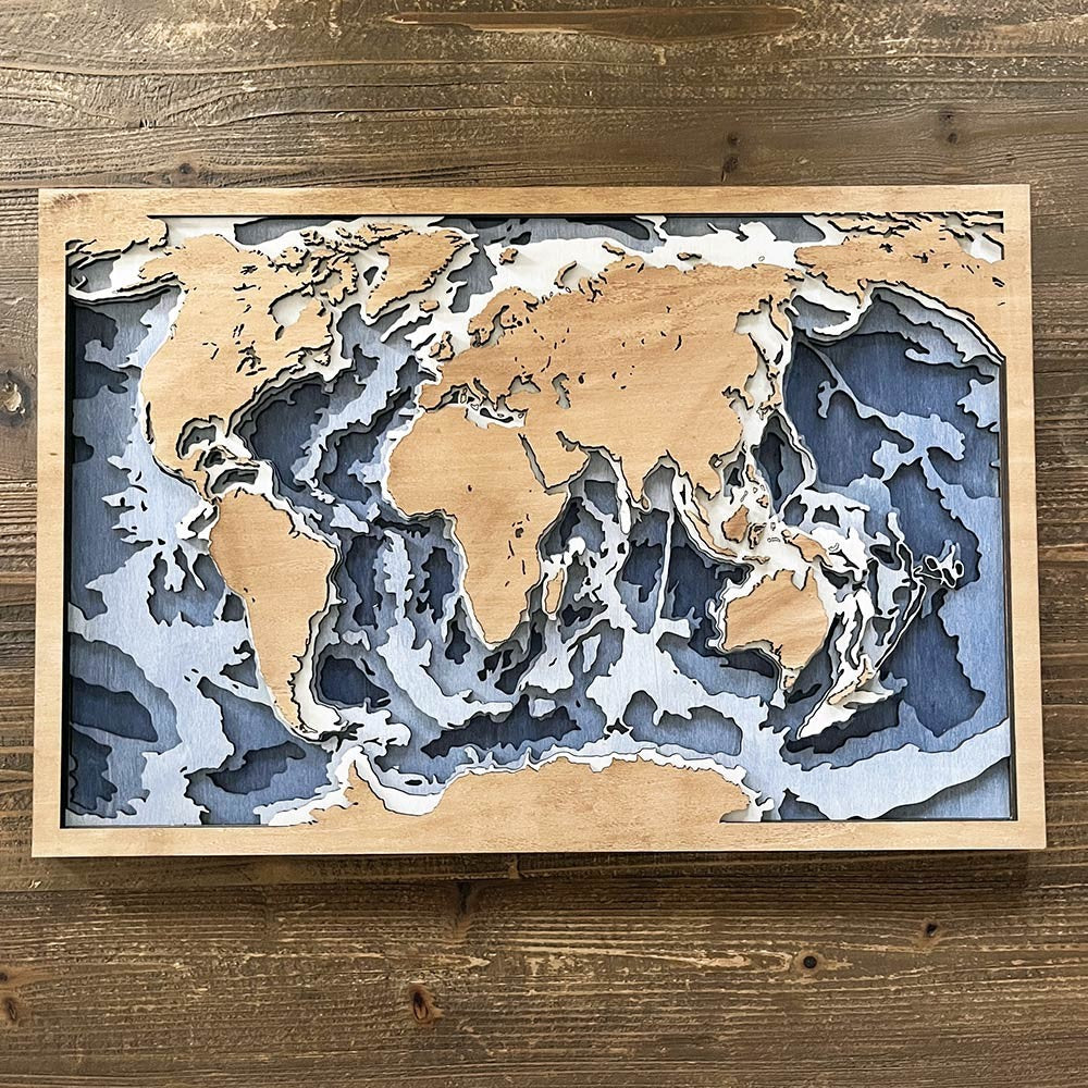Wooden 3d bathymetric world map – WeLoveCut